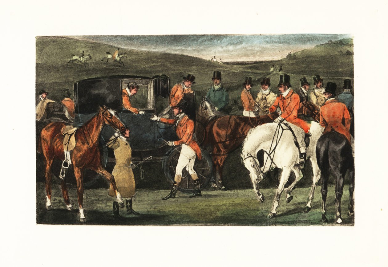 Victorian Gentlemen on Horseback Gathering for a Stag Hunt