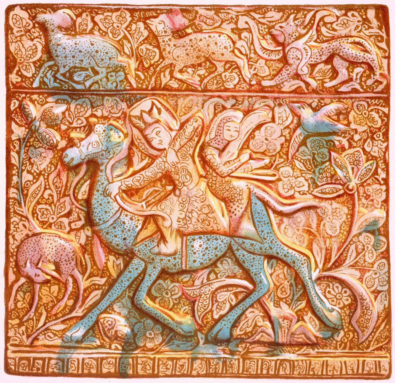 Persian lustred wall-tile: a mounted Sassanian archer, 19th century