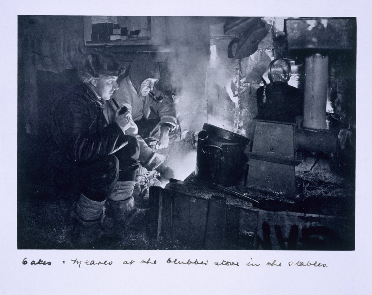 Oates and Meares at the Blubber Stove in the Stables, from 'Scott's ...