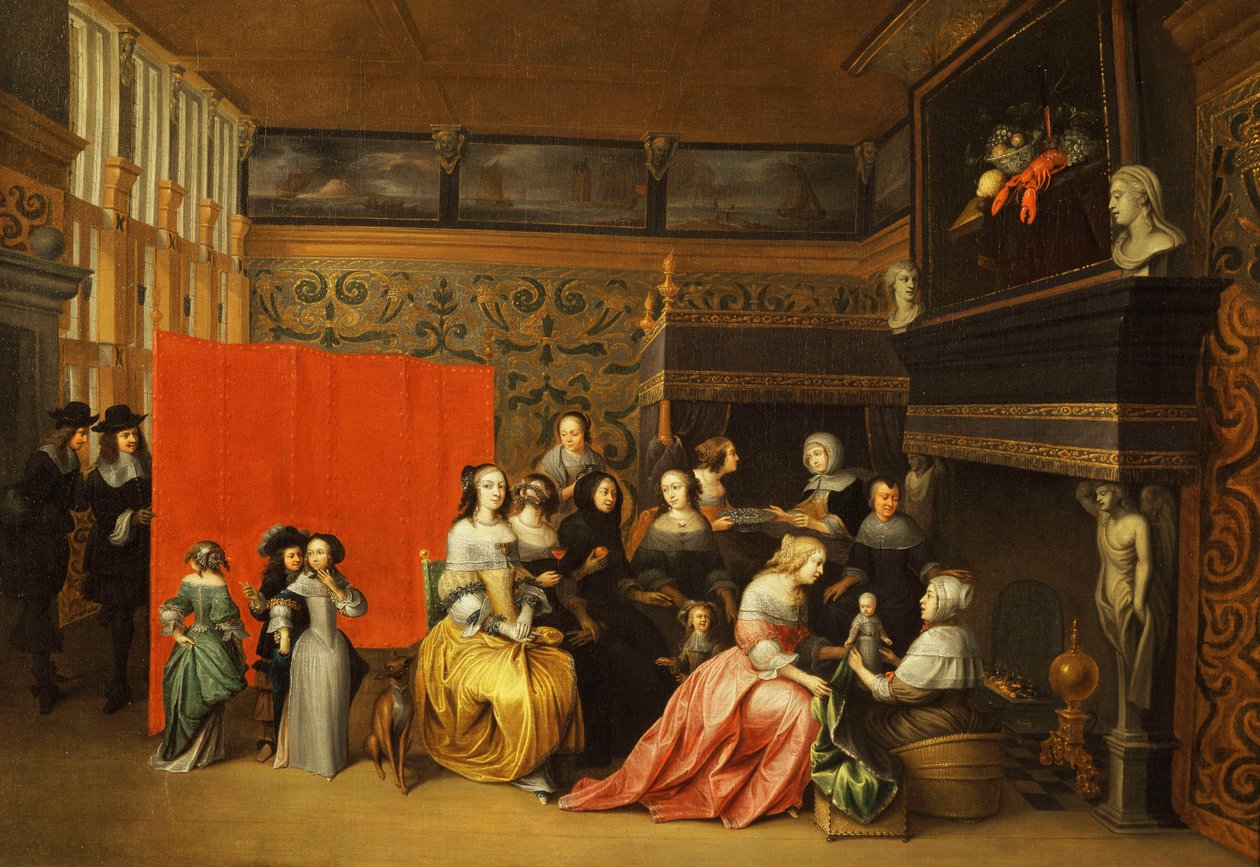 Ladies Celebrating the Birth of a Child in an Elegant Boudoir