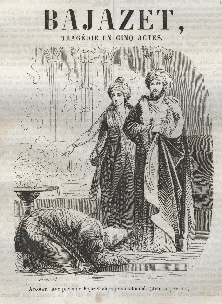 Bajazet tragedy in five acts by Jean Racine (engraving in Oeuvres de Jean Racine illustrated by ...