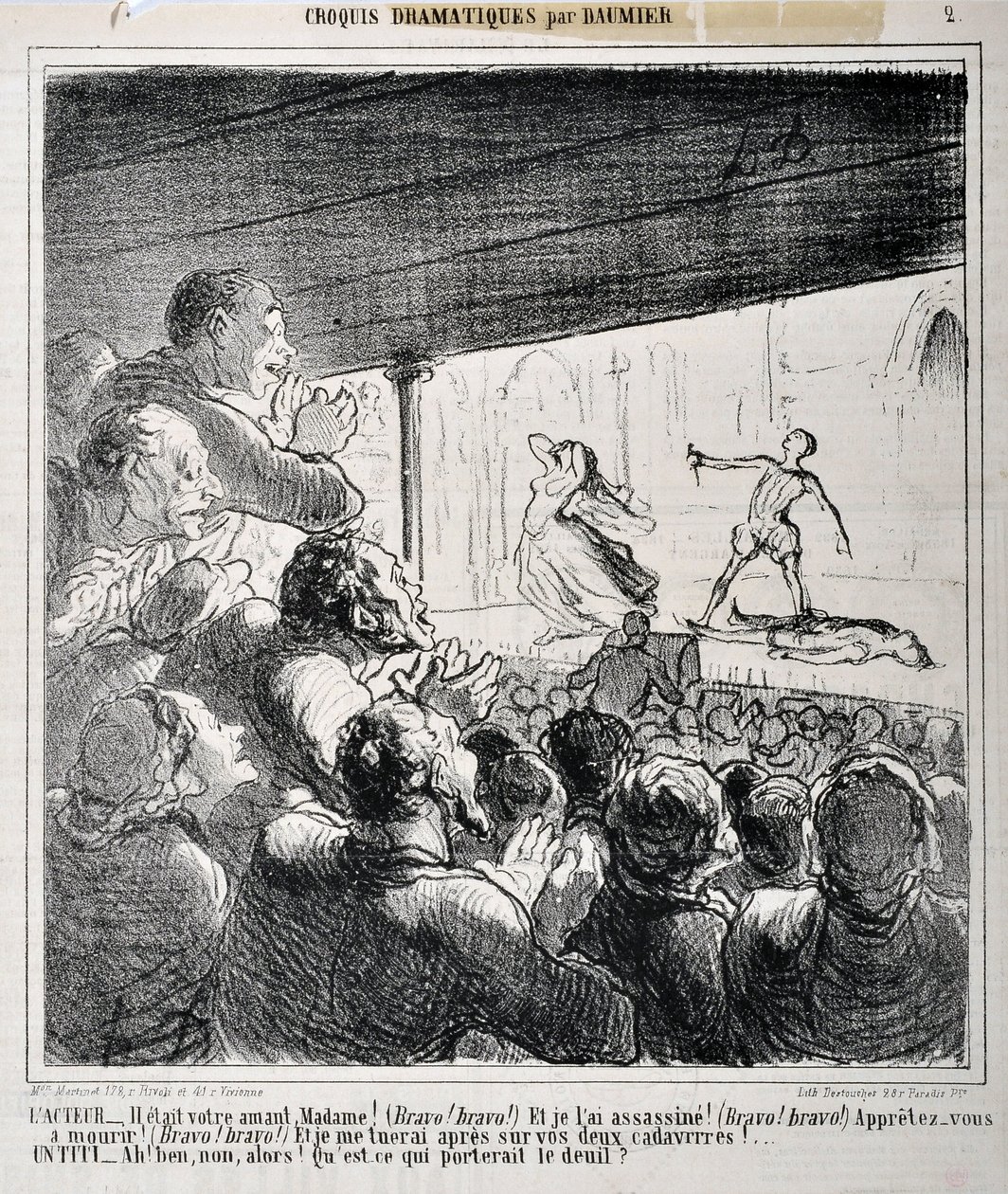 Drama sketch: 'He was your lover Madame...' Engraving by Honore Daumier ...