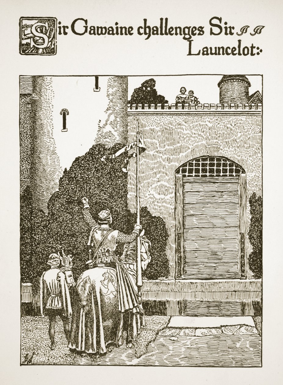 Sir Gawaine challenges Sir Launcelot, illustration from 'The Story of ...