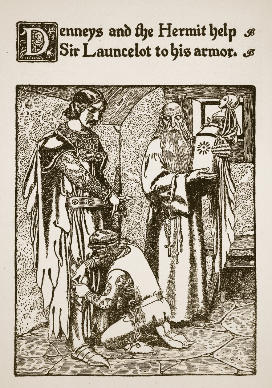 Denneys and the Hermit Help Sir Launcelot to His Armor, Illustration ...