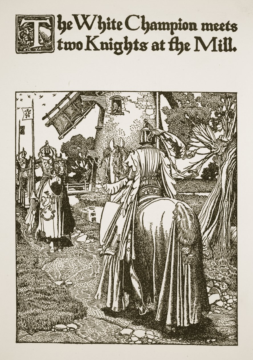 The White Champion meets two Knights at the Mill, illustration from ...
