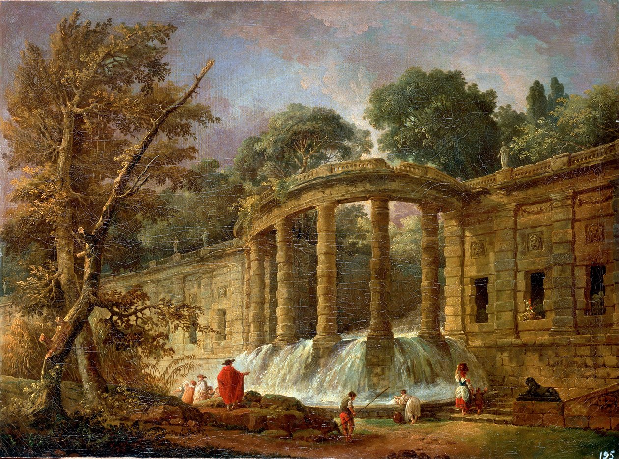 Pavilion with the Cascade by Hubert Robert: Fine art print