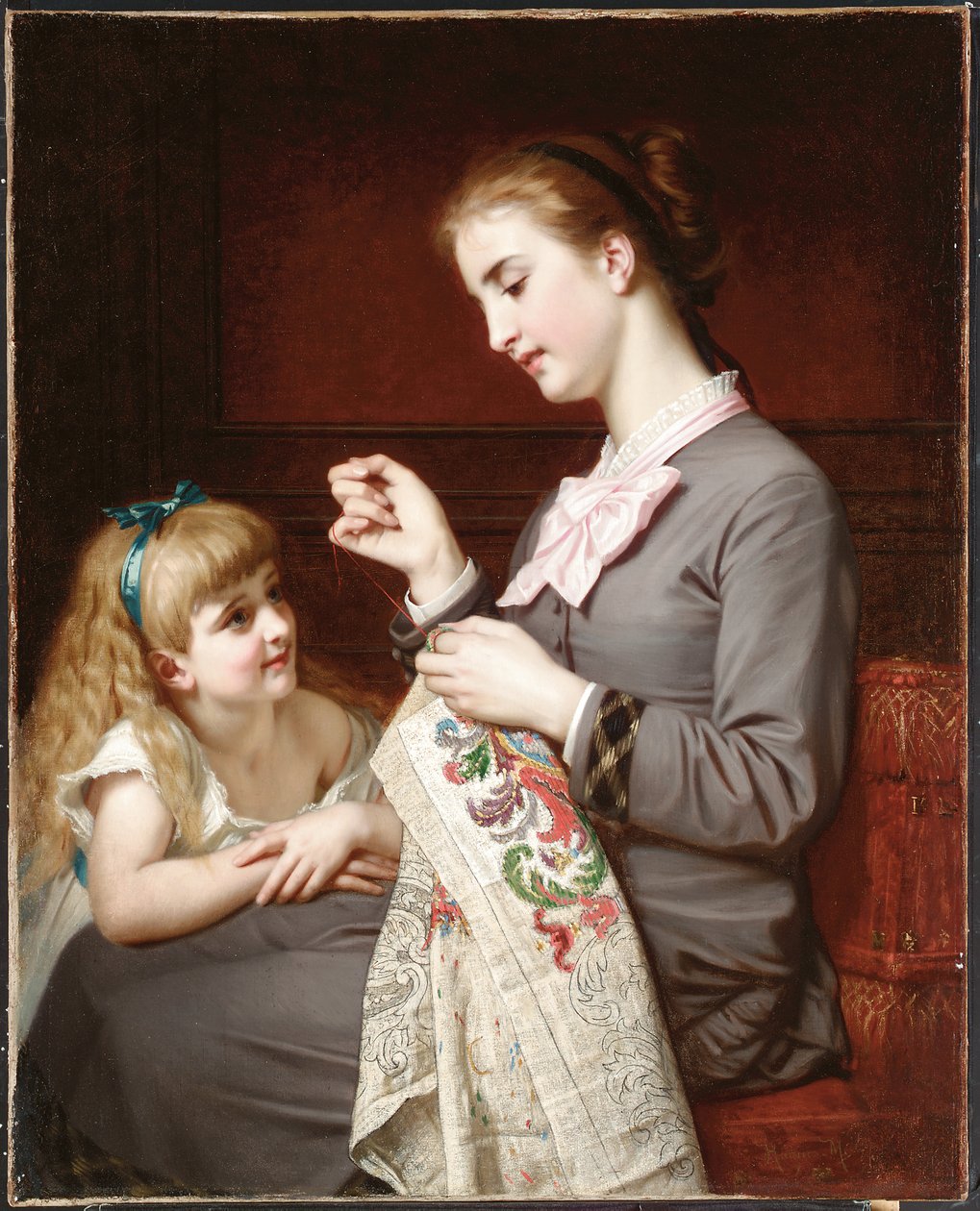 The Embroidery Lesson by Hugues Merle: Buy fine art print