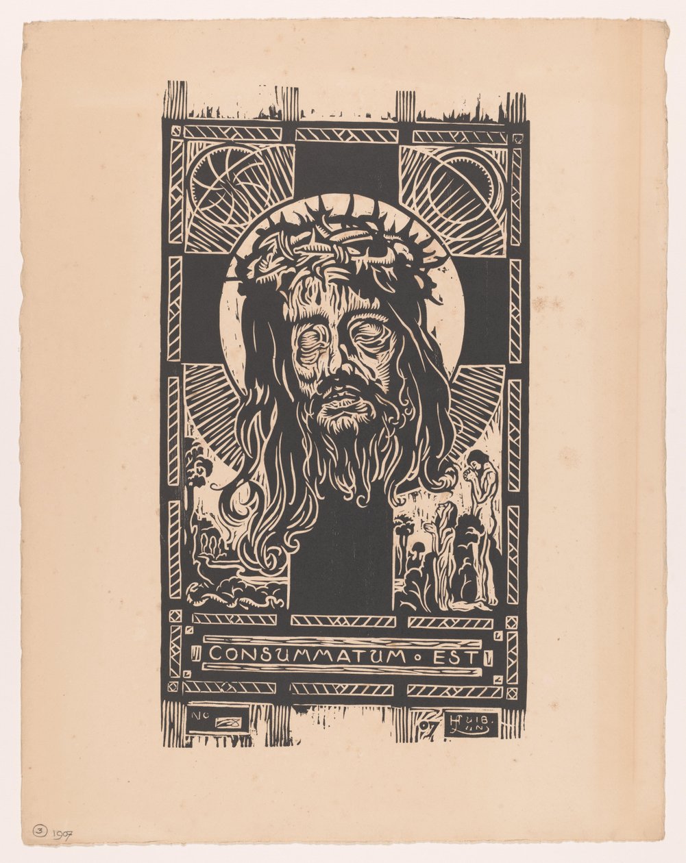 Head of Christ with Crown of Thorns Before a Cross, Adored by a Man and ...
