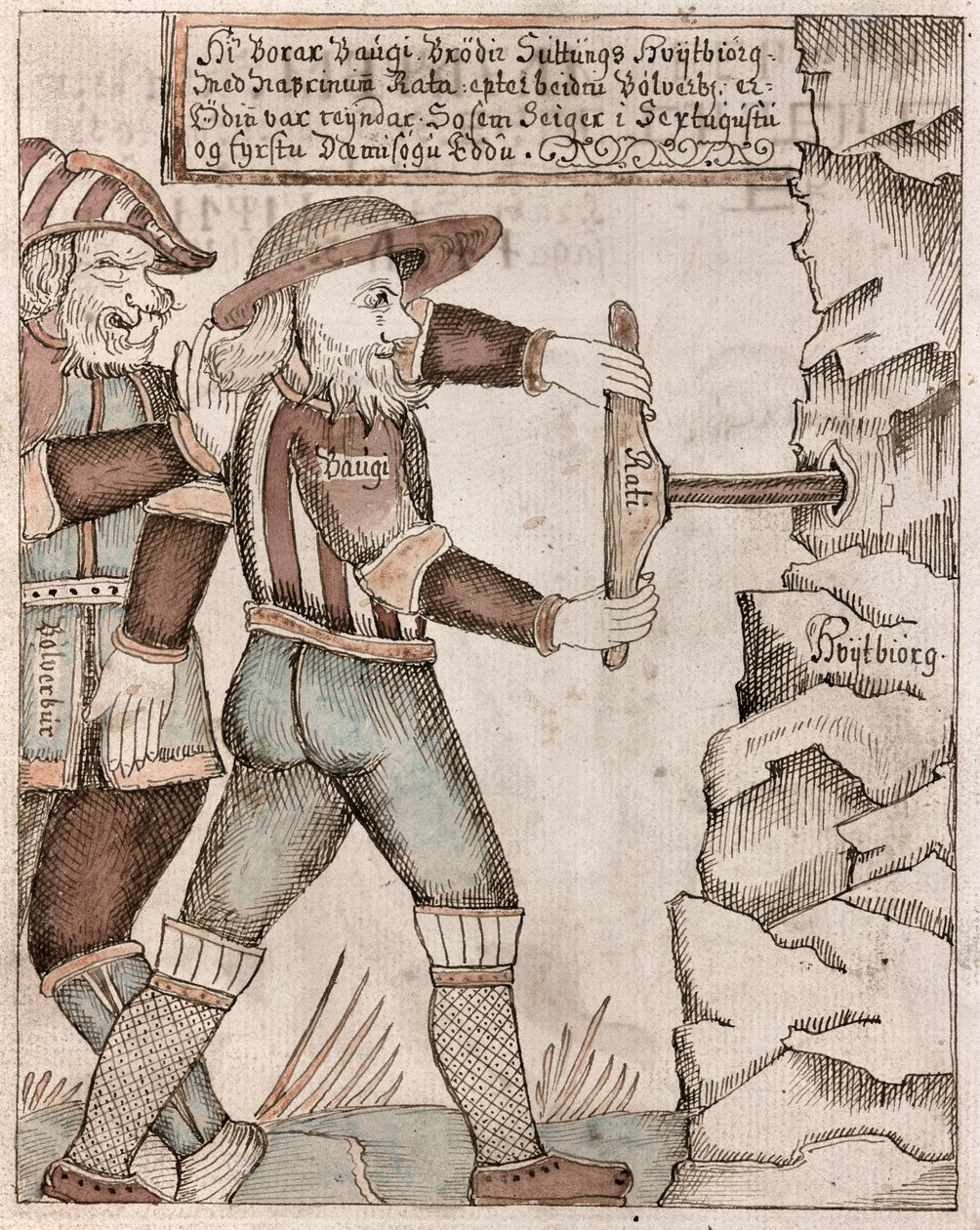 The Giant Baugi, Persuaded by Odin, Drills into His Brother Suttung's ...
