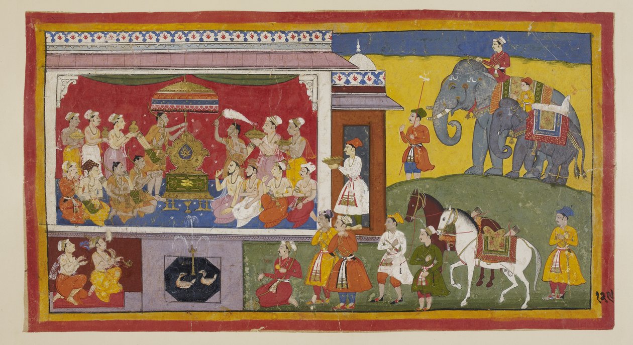 In the throne room at Nandigrama, Bharata places on the throne Rama's ...