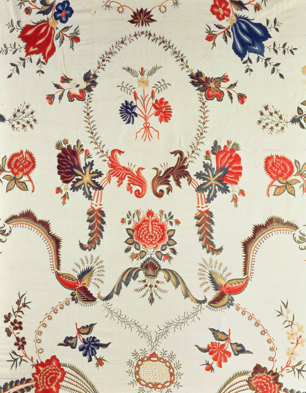 Detail of embroidered fabric, made for the European market, c.1725-50