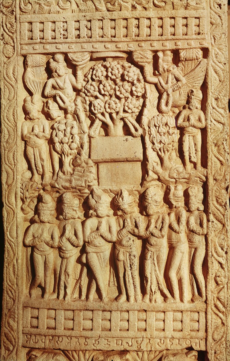 Relief depicting the adoration of Buddha represented by a tree, Late ...