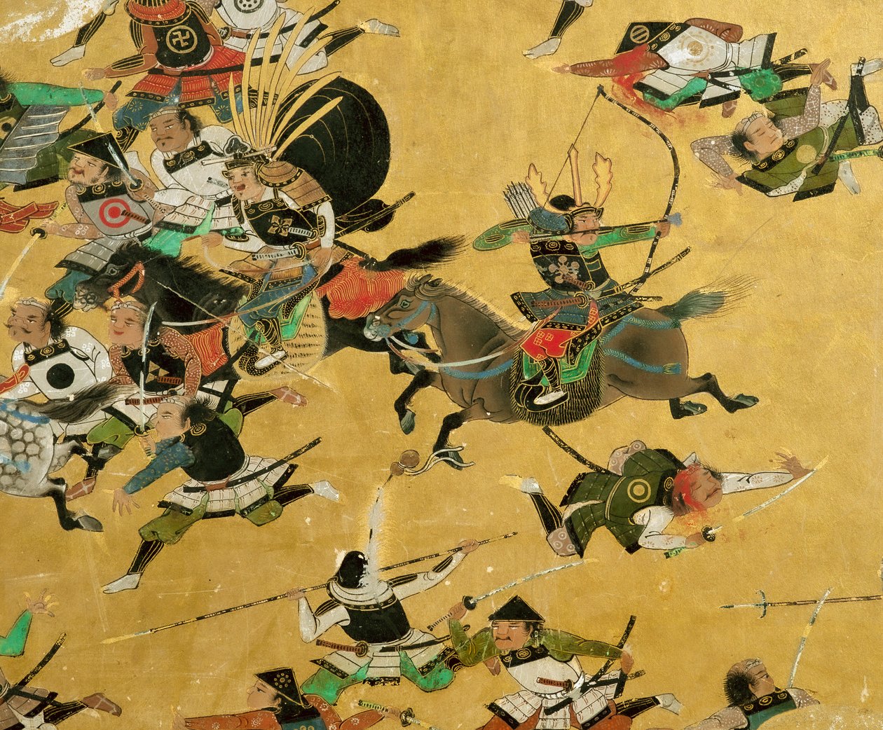 An antique Samurai screen depicting the fall of Osaka castle in 1615 ...