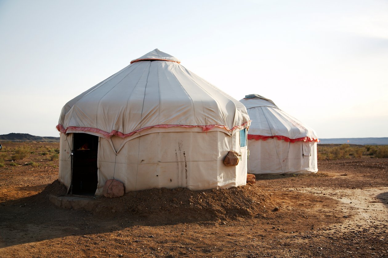 Yurts at the Colored Rocks for Tourists Near the Wu Cai Wan Campsite in ...
