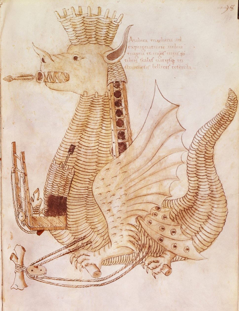 Design for a siege engine, from 'De re militari' by Robertus Valturius