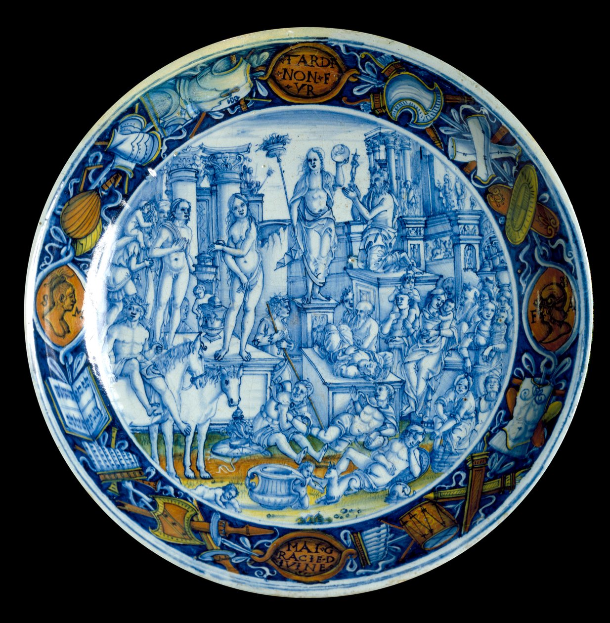 Decorated plate that represents the allegory of Selene, goddess of the ...