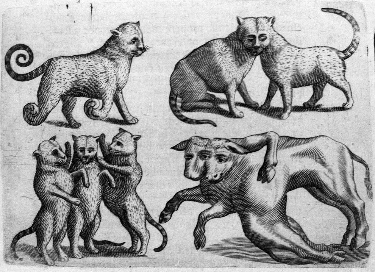 Different types of monsters: cats and cows with multiple bodies ...
