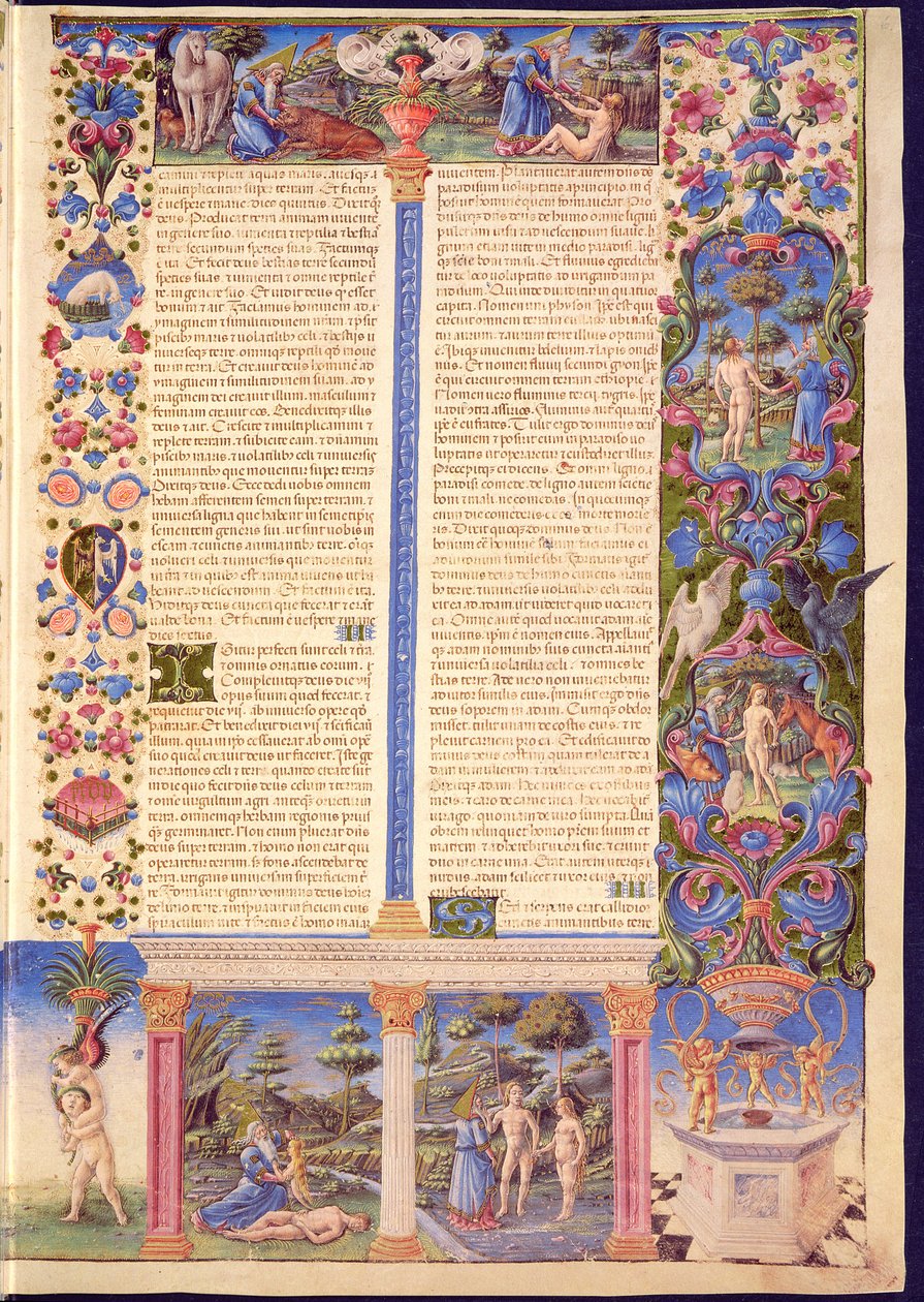 Genesis. Creation of Adam and Eve, from the Borso d'Este Bible. Vol. 1