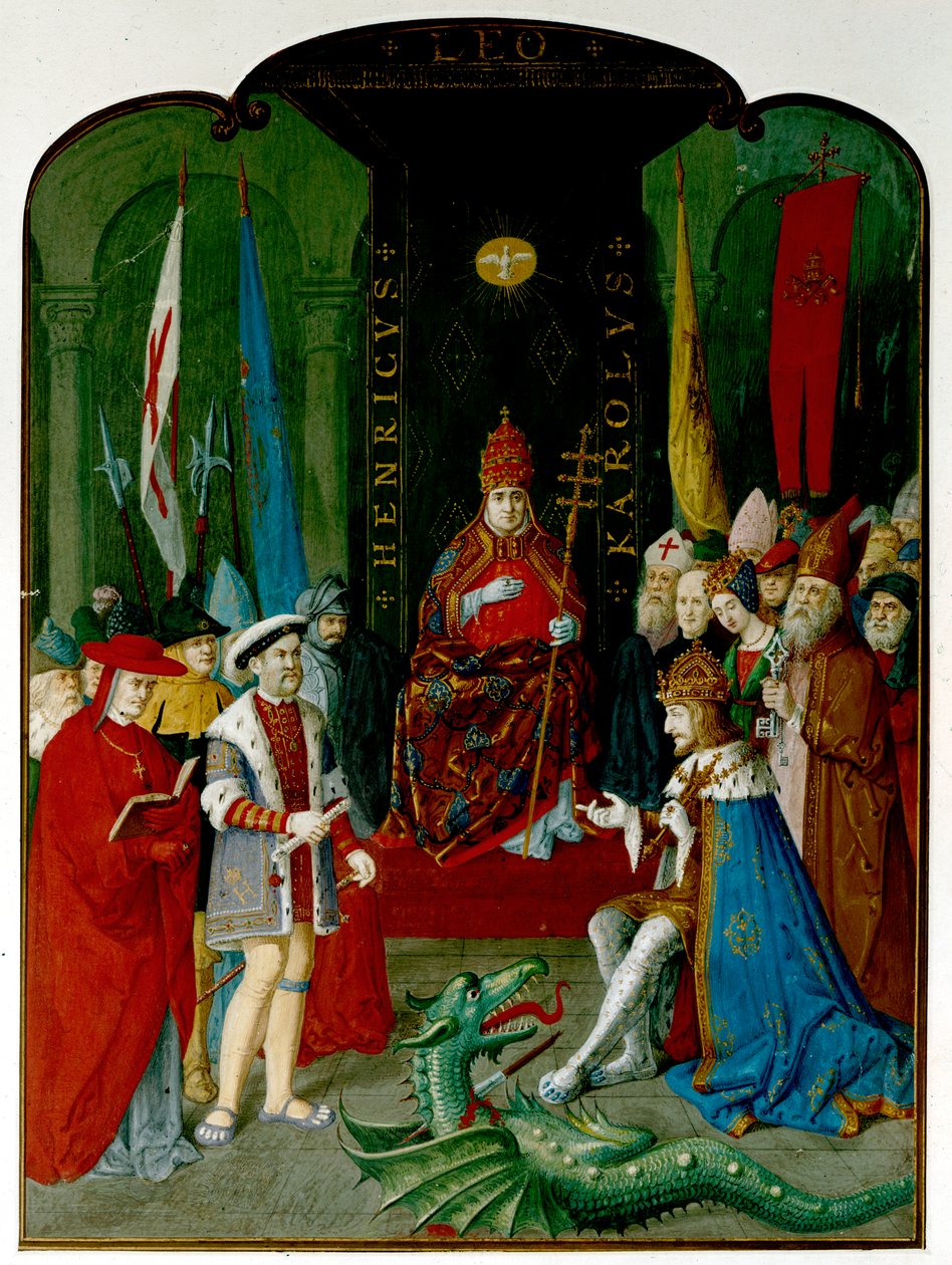King Henry VIII in dispute with the Emperor Charles V before Pope Leo X ...