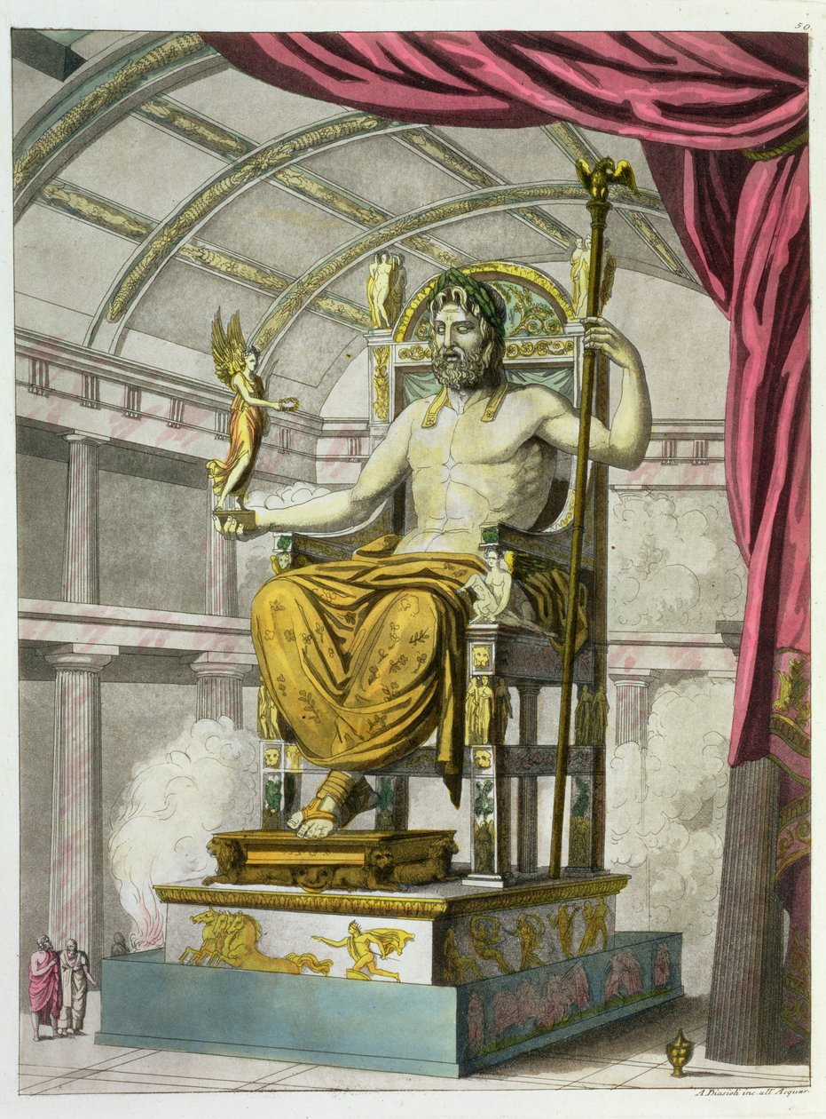 Statue of Jupiter in a Temple, from Costumi dei Romani, engraved by ...