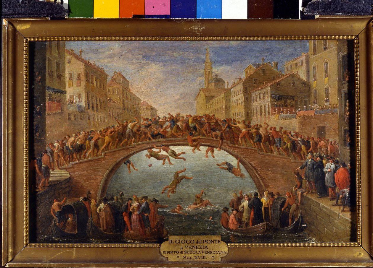 The game of the bridge in Venice. The battle of the batons on the Ponte ...