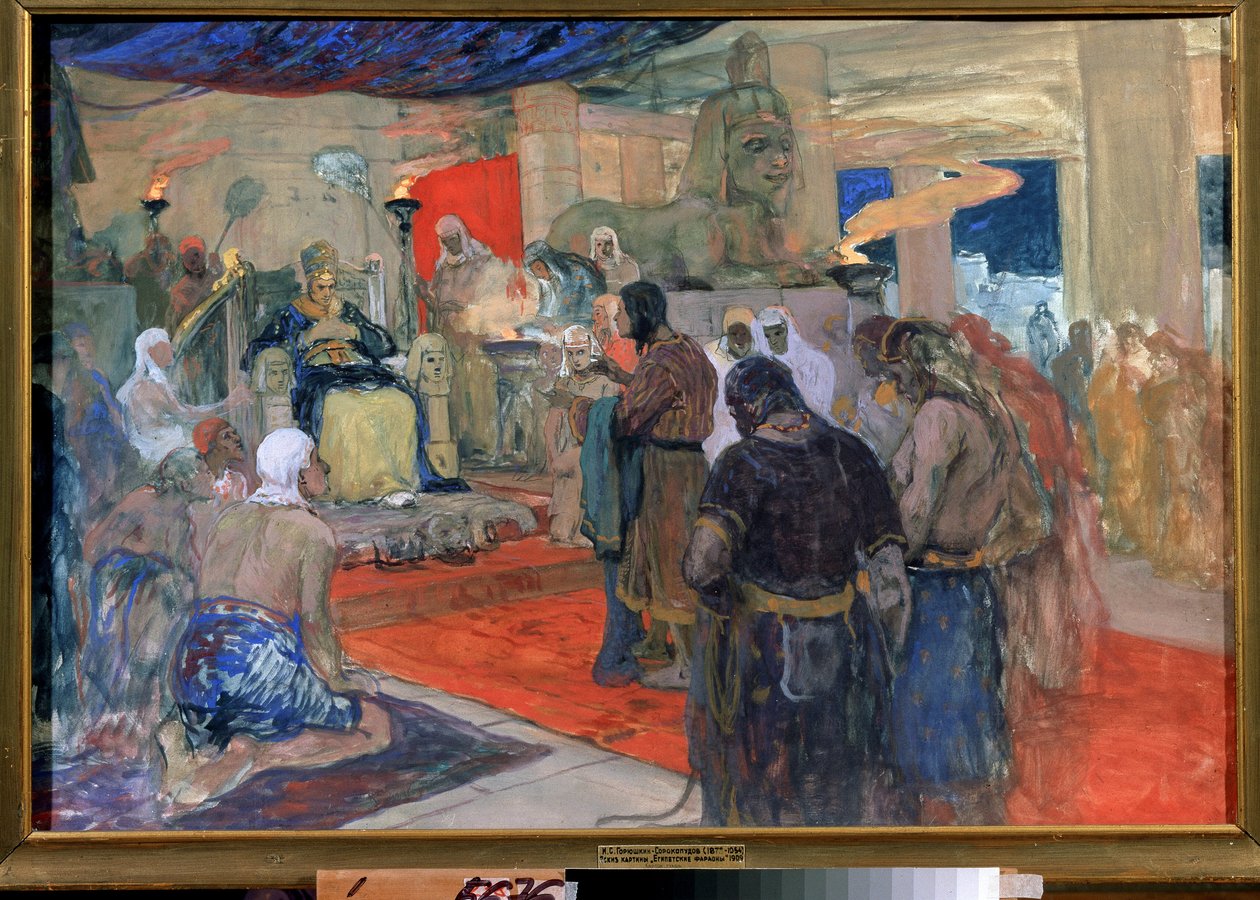 Egyptian antiquity: a pharaoh in front of his court, c.1900