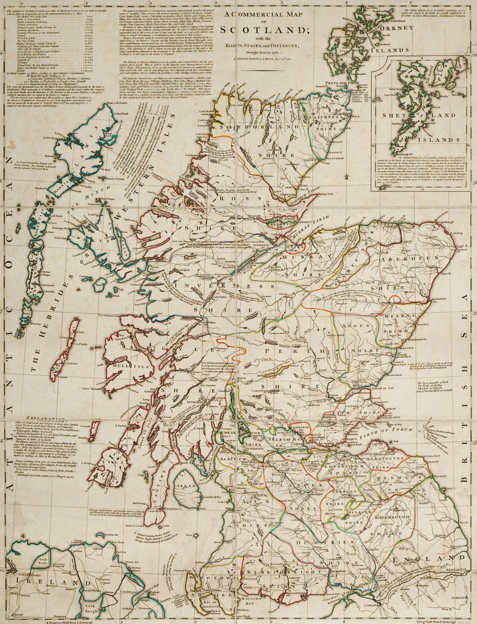 A commercial map of Scotland with the roads, stages and distances