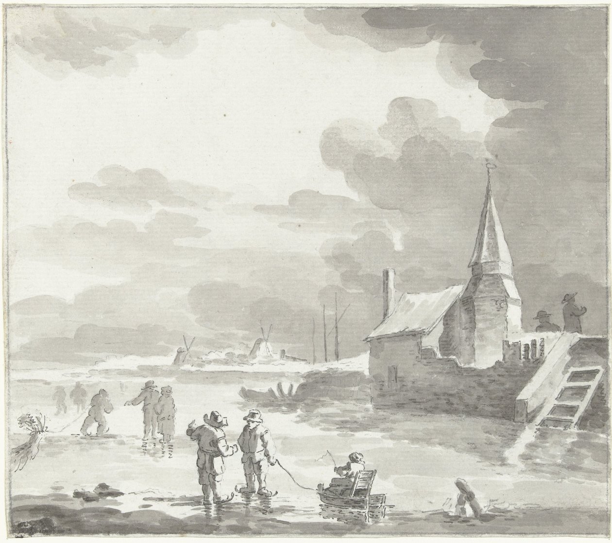 Winter landscape with skaters by Jacob Ernst Marcus