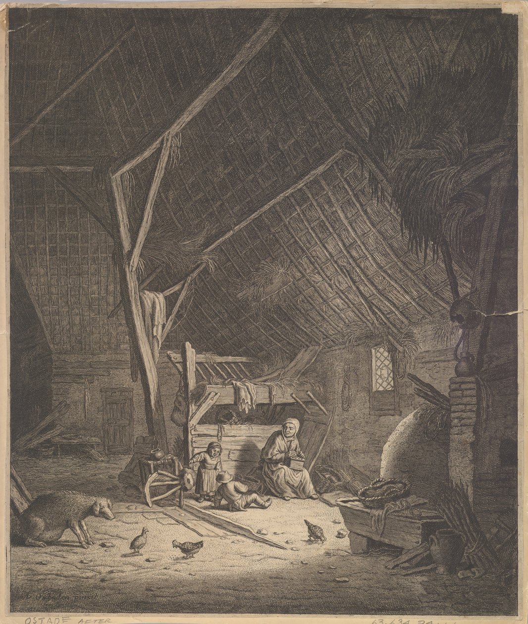 Interior of a Barn with Mother and Two Children, Right in Front a Pig ...