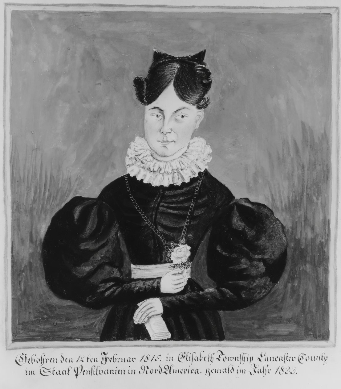 Portrait and Birth Record of Mahala Wechter by Jacob Maentel