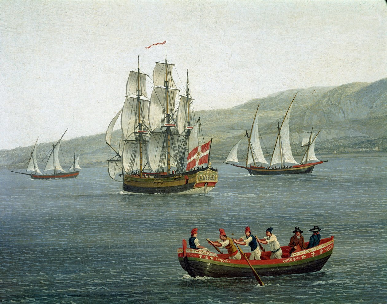 View of Ships in the Strait of Messina, Reggio Calabria, Italy (detail)