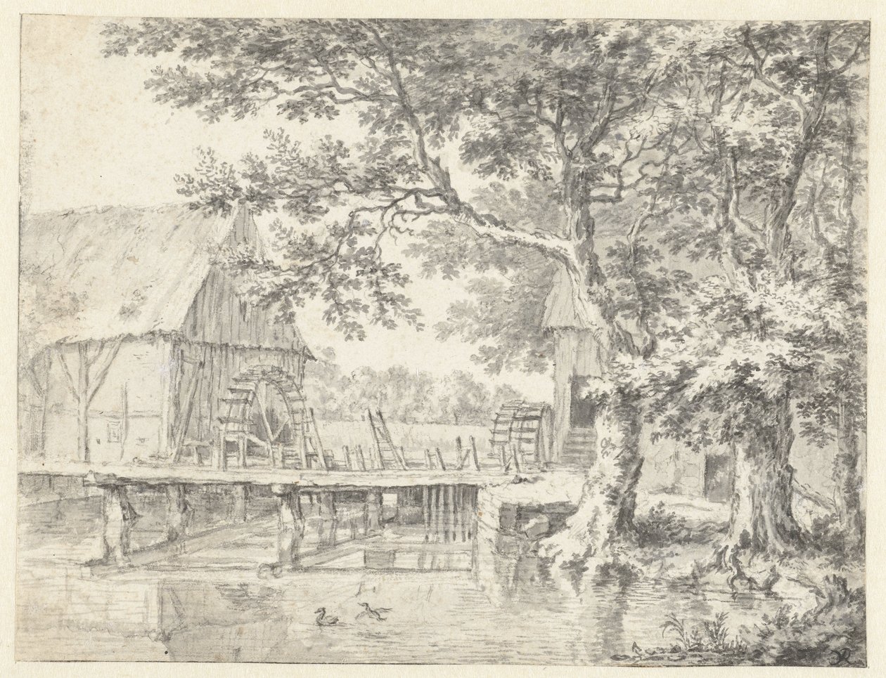 Drawing of a Double Watermill by Jacob van Ruisdael