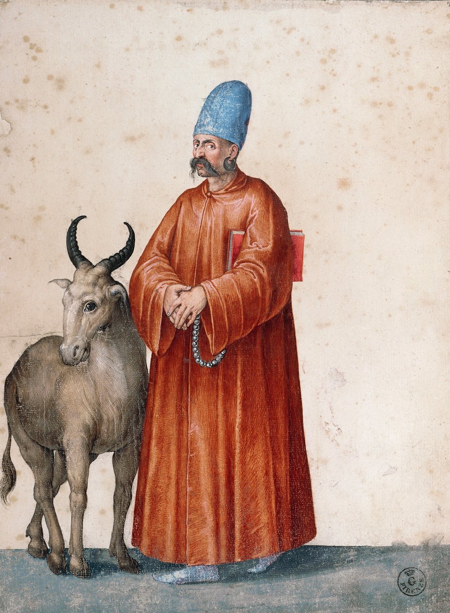 Turkish man with goat, drawing by Jacopo Ligozzi