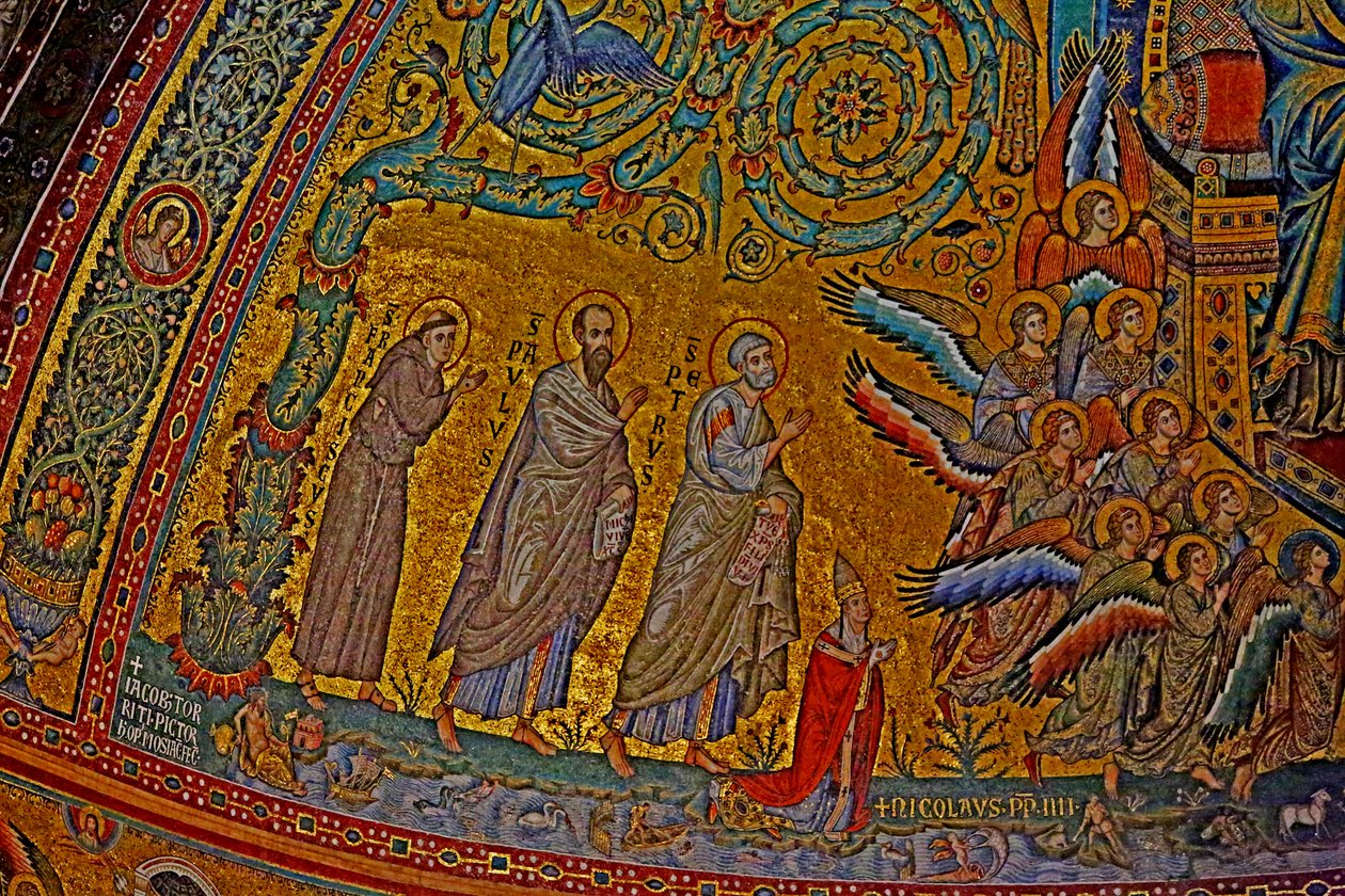 St Francis, St Paul, St Peter, Pope Nicholas IV and Angels Attending ...