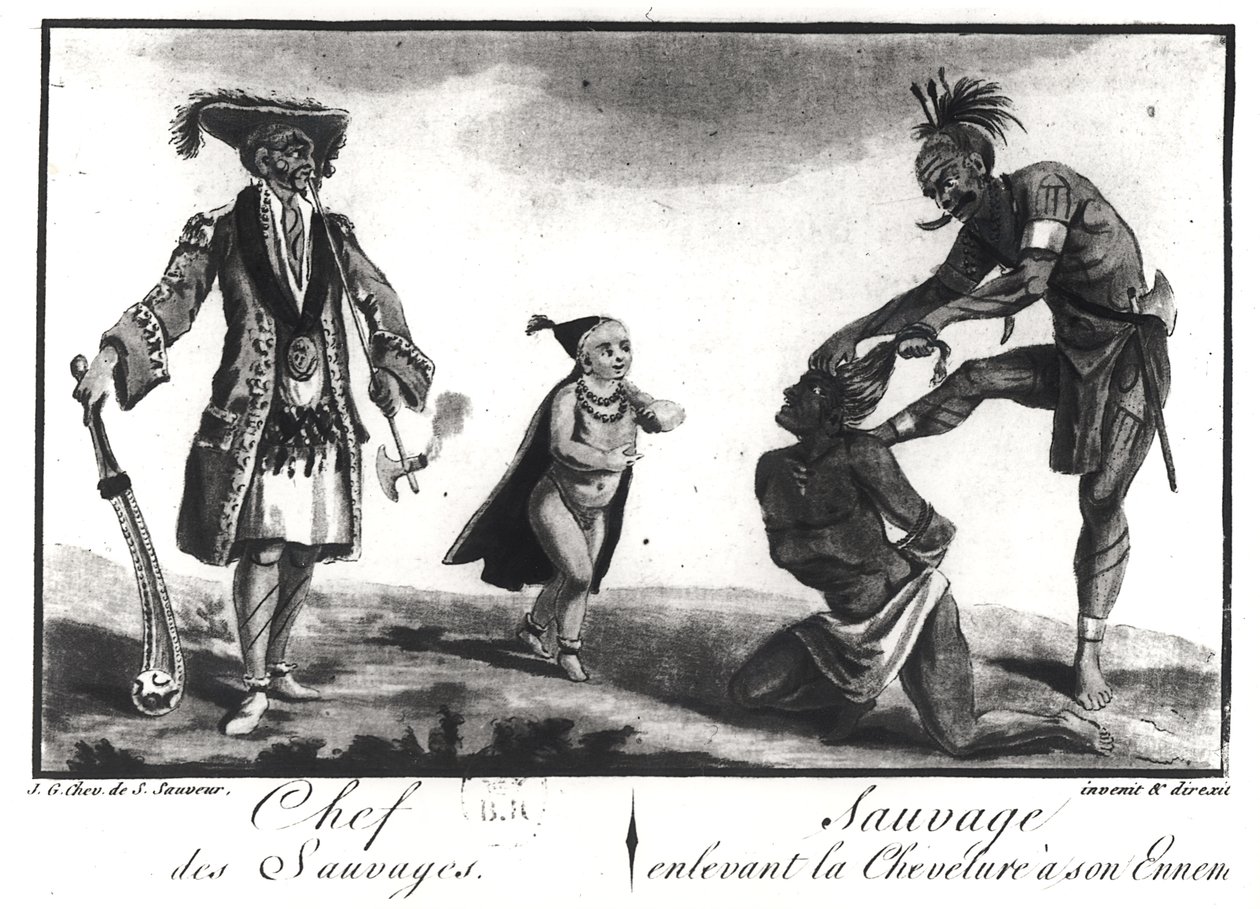 The Chief of the Savages Dressed as a European, a Child and a Savage ...