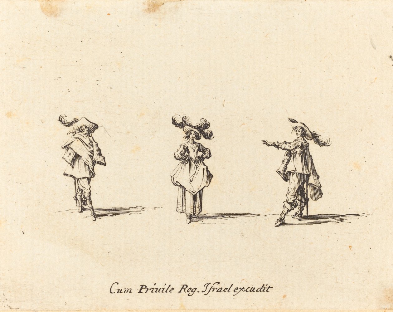Lady with Large Plumes, and Two Gentlemen by Jacques Callot
