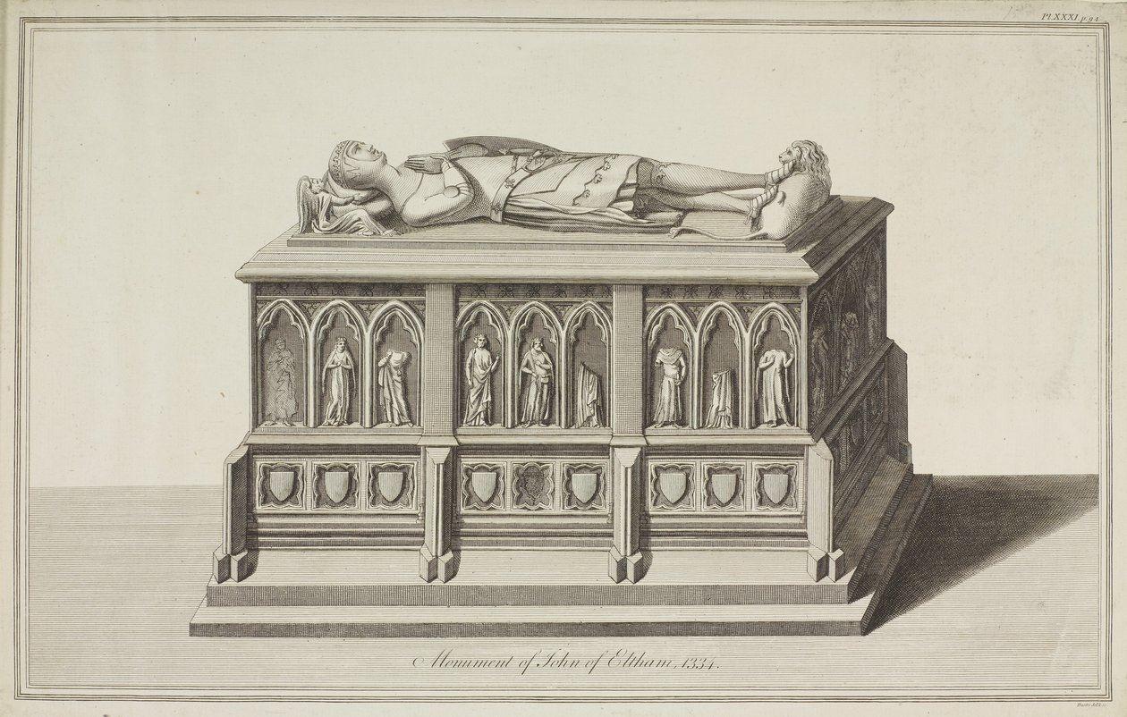 View of the Monument to John of Eltham, Earl of Cornwall in Westminster ...