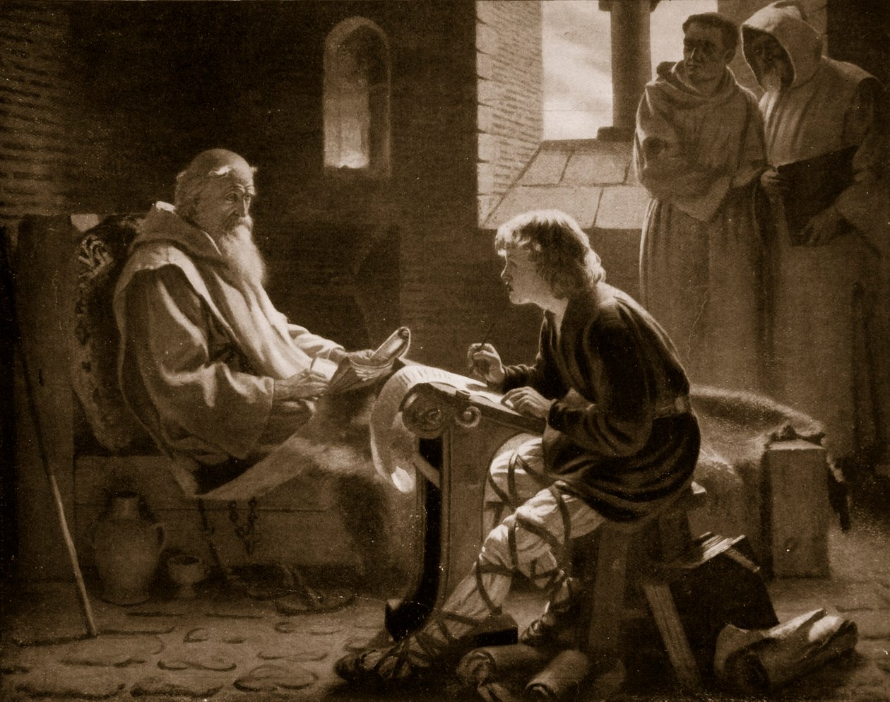 The Venerable Bede translating the Gospel, illustration from ...
