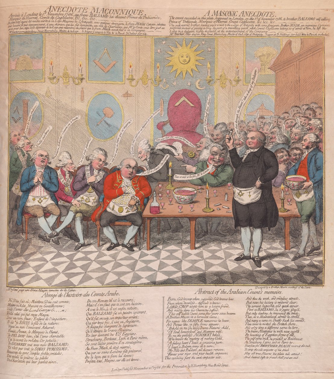 A Masonic Anecdote, pub. 1786 by James Gillray