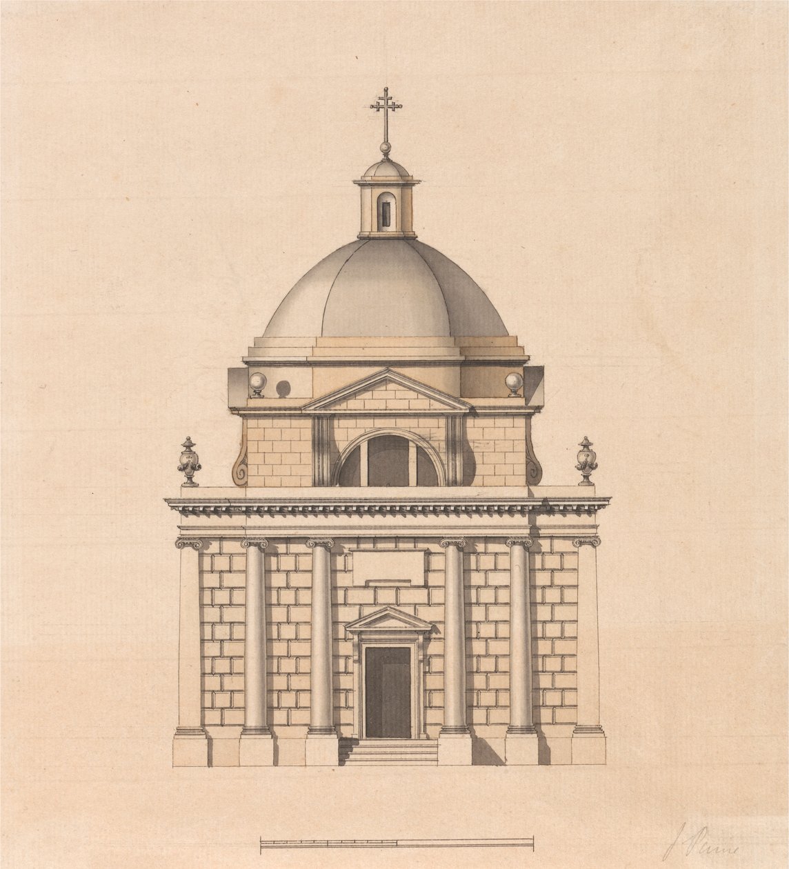 Design for a Temple on a Square Plan and with a Dome: Elevation