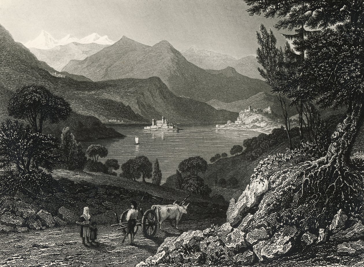 Lake Orta, engraving by James Tibbits Willmore, from drawing by William ...