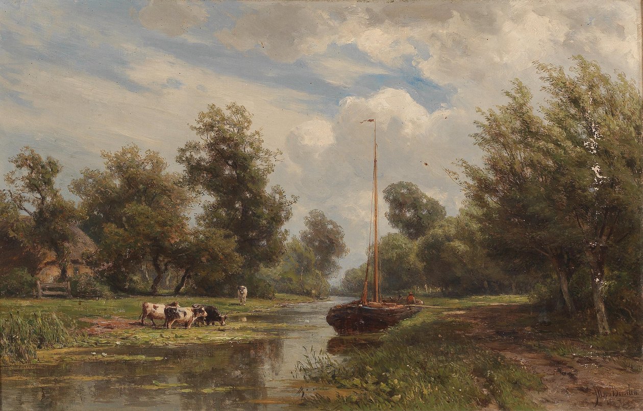 Cows Grazing on the Canal Bank by Jan Willem van Borselen