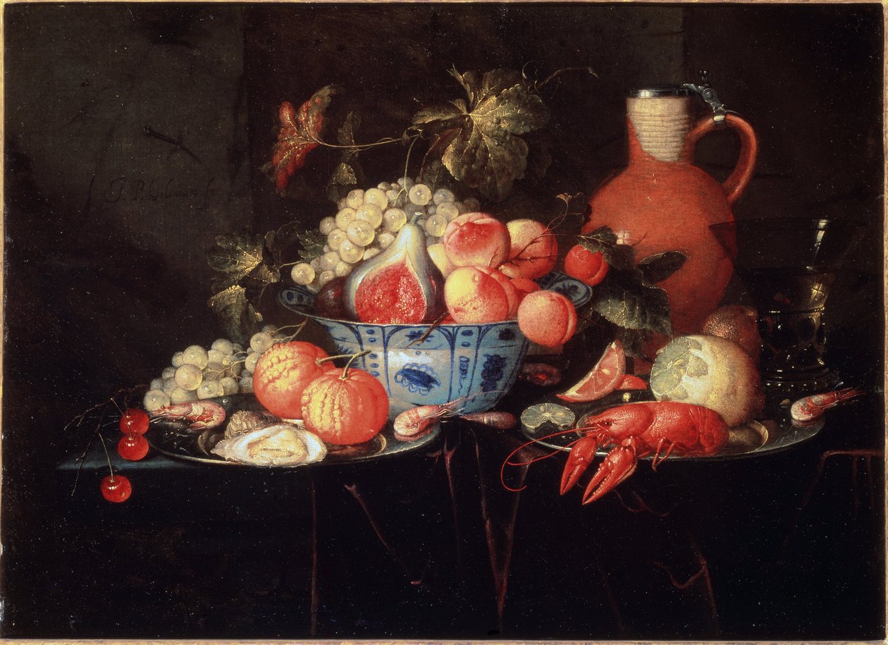 Still life with fruits and crayfish