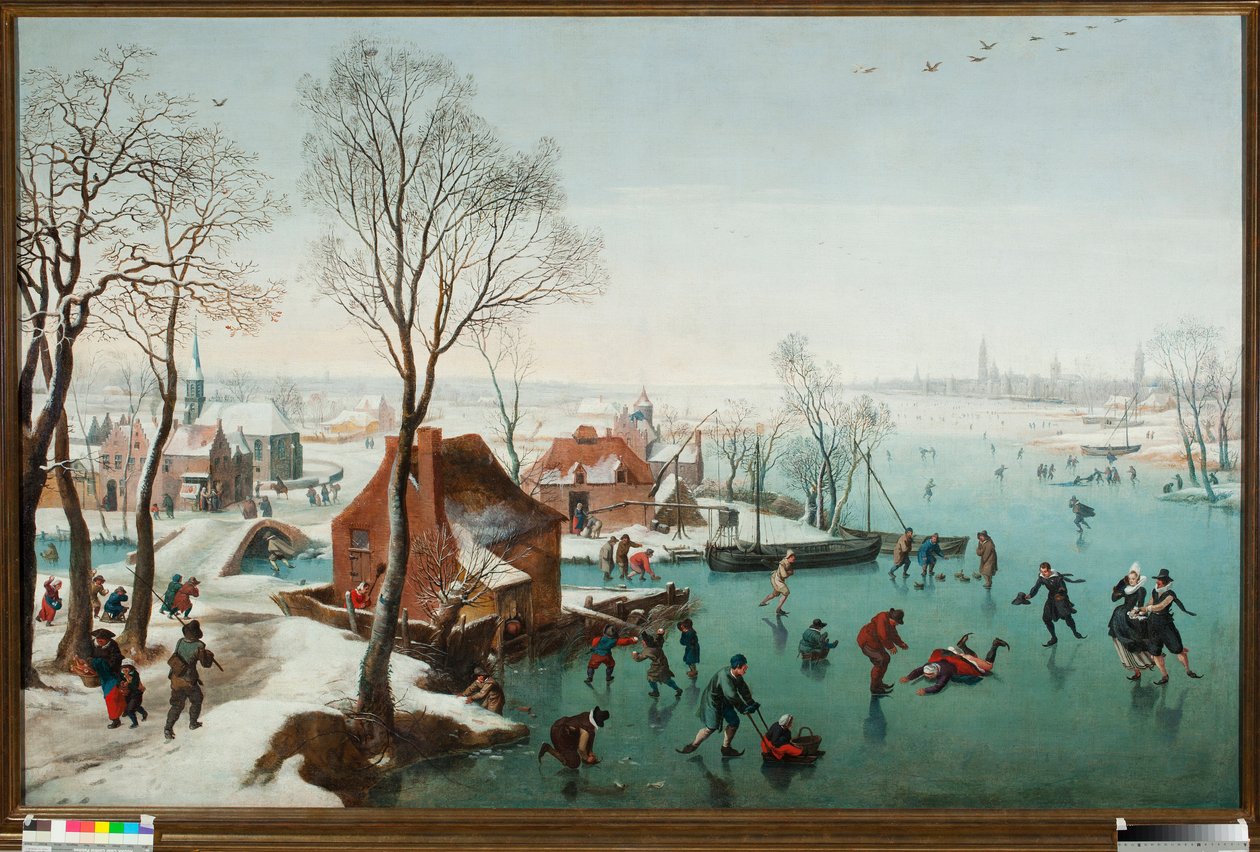 December, skaters on a lake by Jan Wildens: Fine art print
