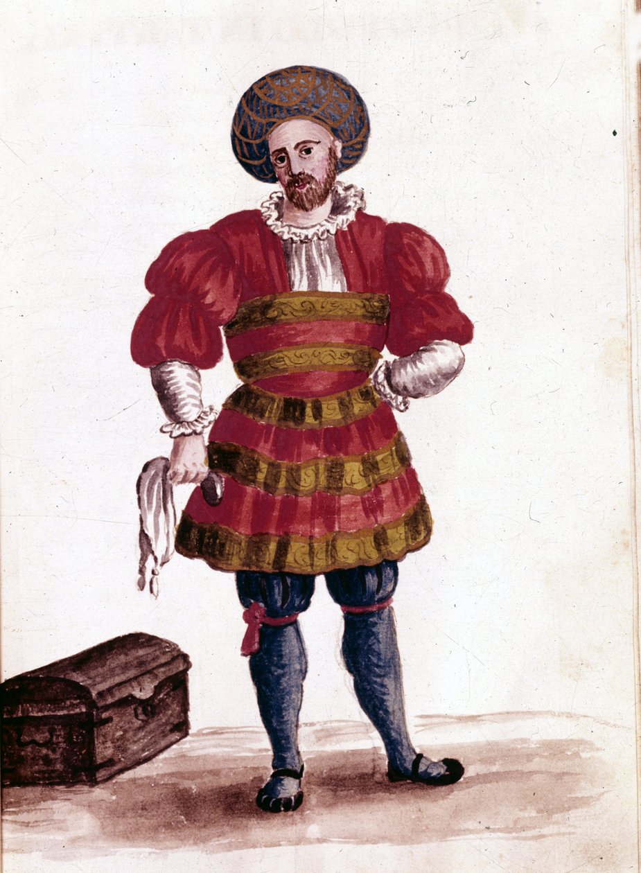 Merchant of Venice in the 15th century. Watercolour drawing and ink ...