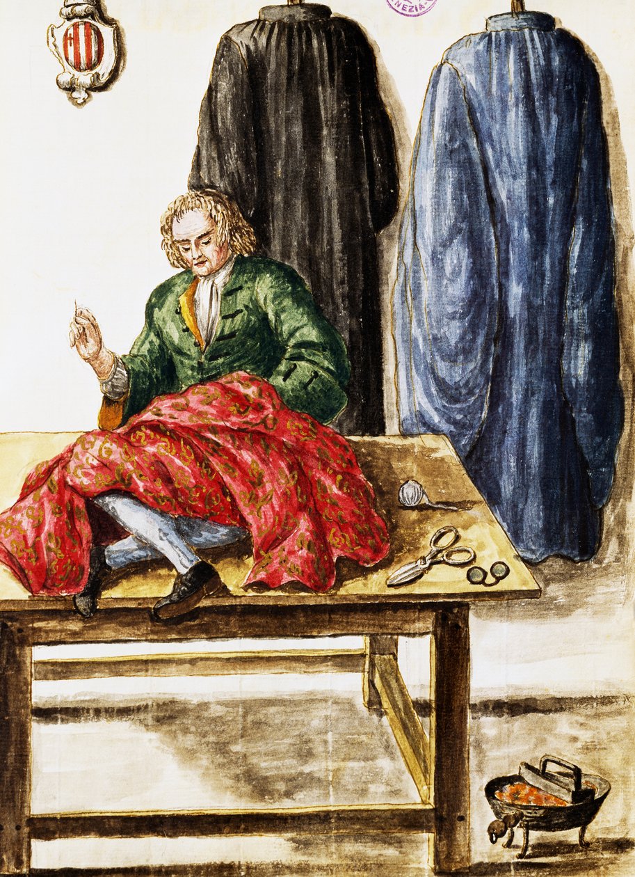 Tailor's shop, illustration from Dress of Venetians manuscript