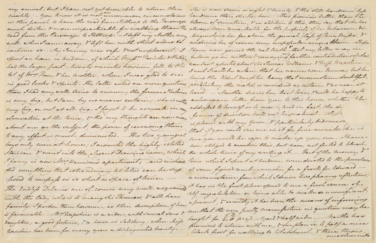 Letter from Jane Austen to Her Sister Cassandra