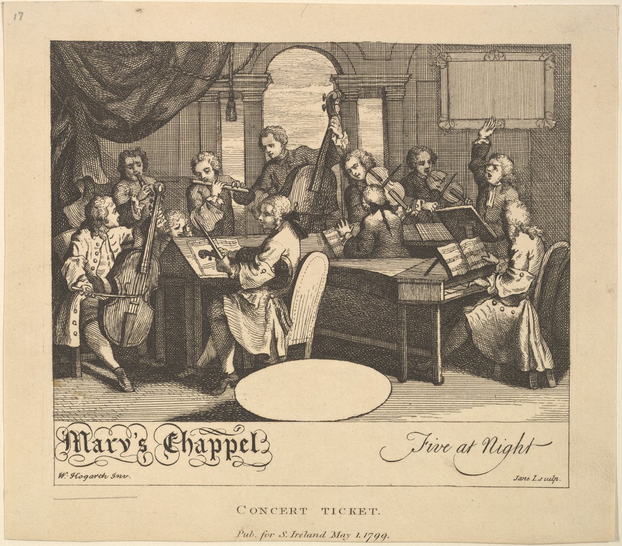 Concert Ticket - Mary's Chappel, Five at Night, May 1, 1799