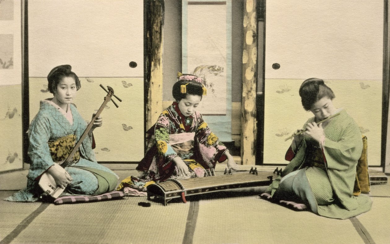 Japanese Girls Playing the Flute, 'Koto' and Samisen, c.1880