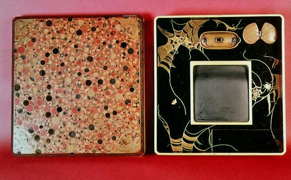 Inro decorated with cobwebs and insects by Japanese School